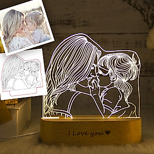 Magic Lunar Custom 3D Photo Lamp Personalized Portrait Illusion Night Light Cube Light Up Picture Engraved Plaque Frame Things Remembered 21th Birthday Gifts Using My Own Photos for Men Women Him Her