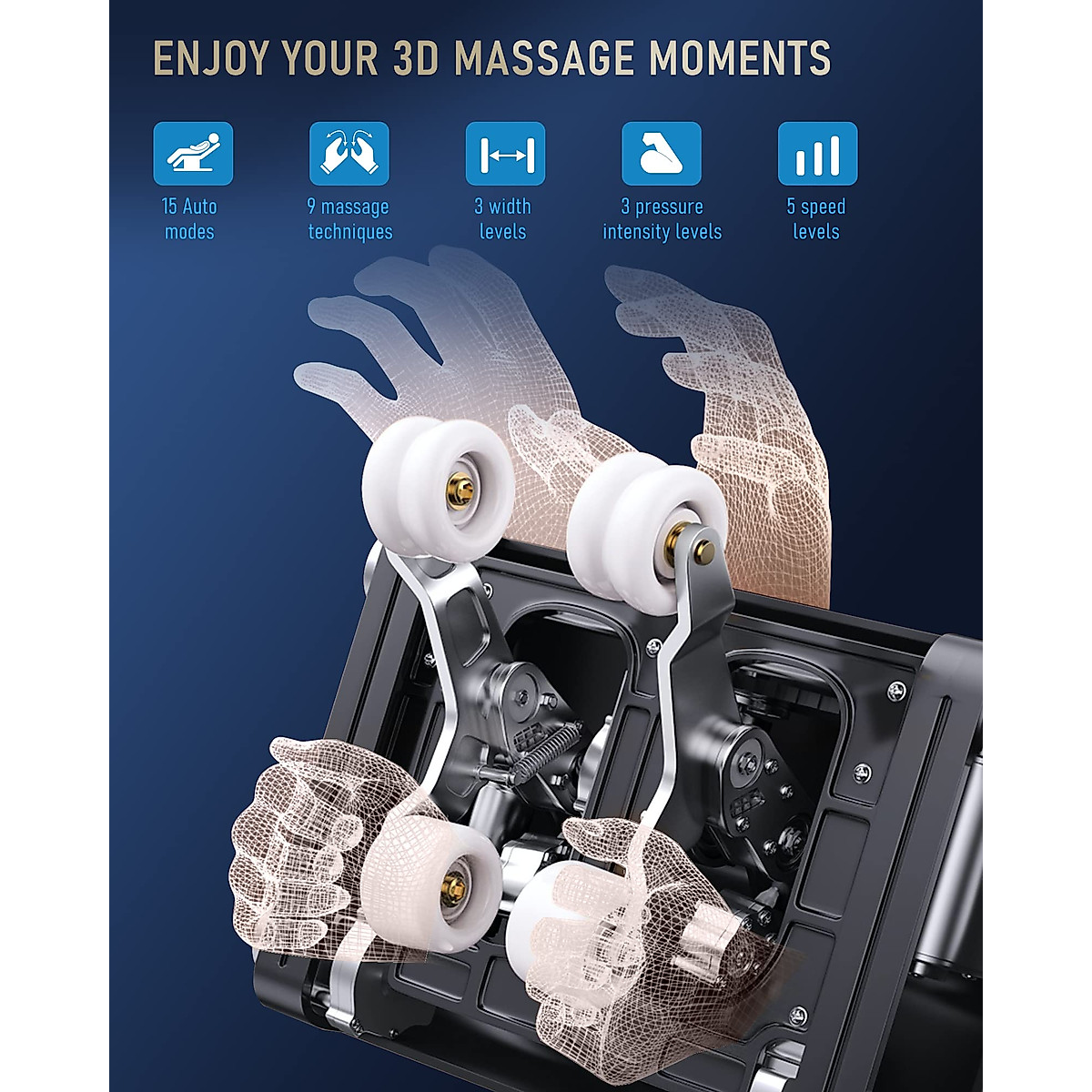 UIIU 3D Massage Chair Full Body Zero Gravity Back&Calf Heated Screen Touch Electric Massage Chairs SL Track Yoga Strecth Voice Control Body Scan with Bluetooth Speaker Foot Massage Blue