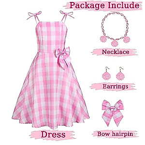 Miulruma Kids Movie Heroine Costume Cosplay Girls Pink Dress Halloween Costumes Party Outfit with Necklace Earrings Hairpin MA055S