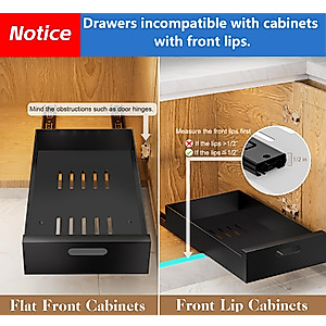 1 Pack | Pull Out Cabinet Organizer Adhesive, 10-Inch Wide Sturdy Carbon Steel Pull Out Drawers for Cabinets, Slide-Out Shelves for Pantry and Bathroom Vanity - 16.9'' Depth x 3.1'' Height.