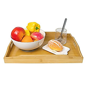 Bamboo Tray with Handle Rectangular Dinner Plate, Wooden Breakfast Tray Coffee Table Tray Suitable for Eating