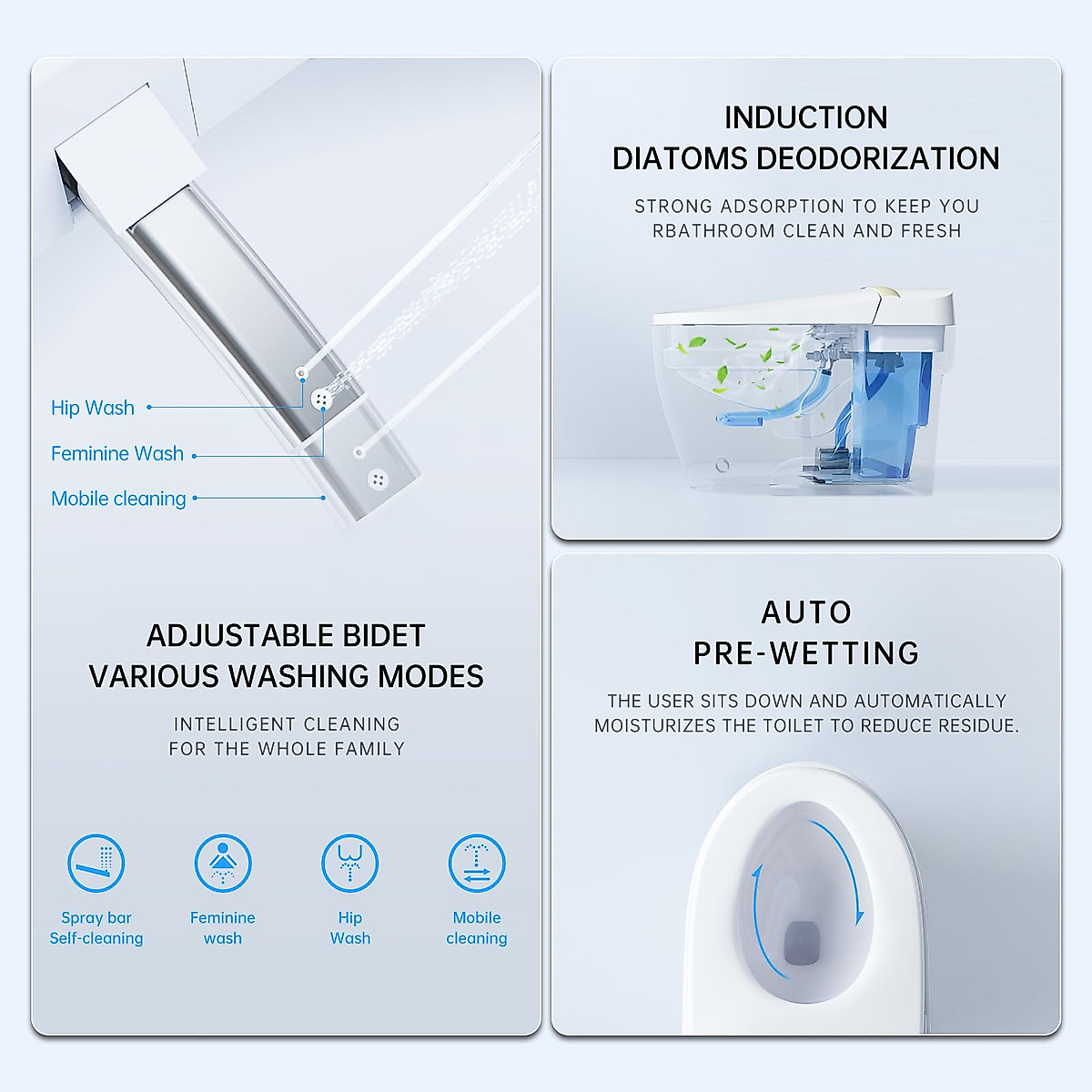 Smart Toilet,Auto Flush, Heated Bidet with Temperature Controlled Wash Functions, Pre-Wet, Warm Air Dryer, Soft Closing Seat,Energy-Saving Electric Tankless Toilets with LED Display