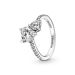 Pandora Double Heart Sparkling Ring - Sterling Silver Ring for Women - Gift for Her - Sterling Silver with Clear Cubic Zirconia - Size 7