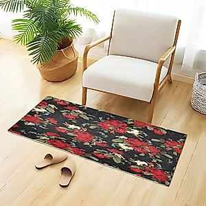 YETTASBIN Red Rose Area Rug, Anti Fatigue Large Floor Mat, Soft Absorbent Washable Plush Carpet with Non-Slip Rubber Back for Entryway, Bedroom, Sink, Kitchen, Bathroom, 39 x 20 Inch