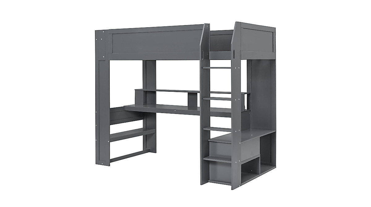 Polibi Twin Size Gaming Loft Bed with Desk & LED Lights