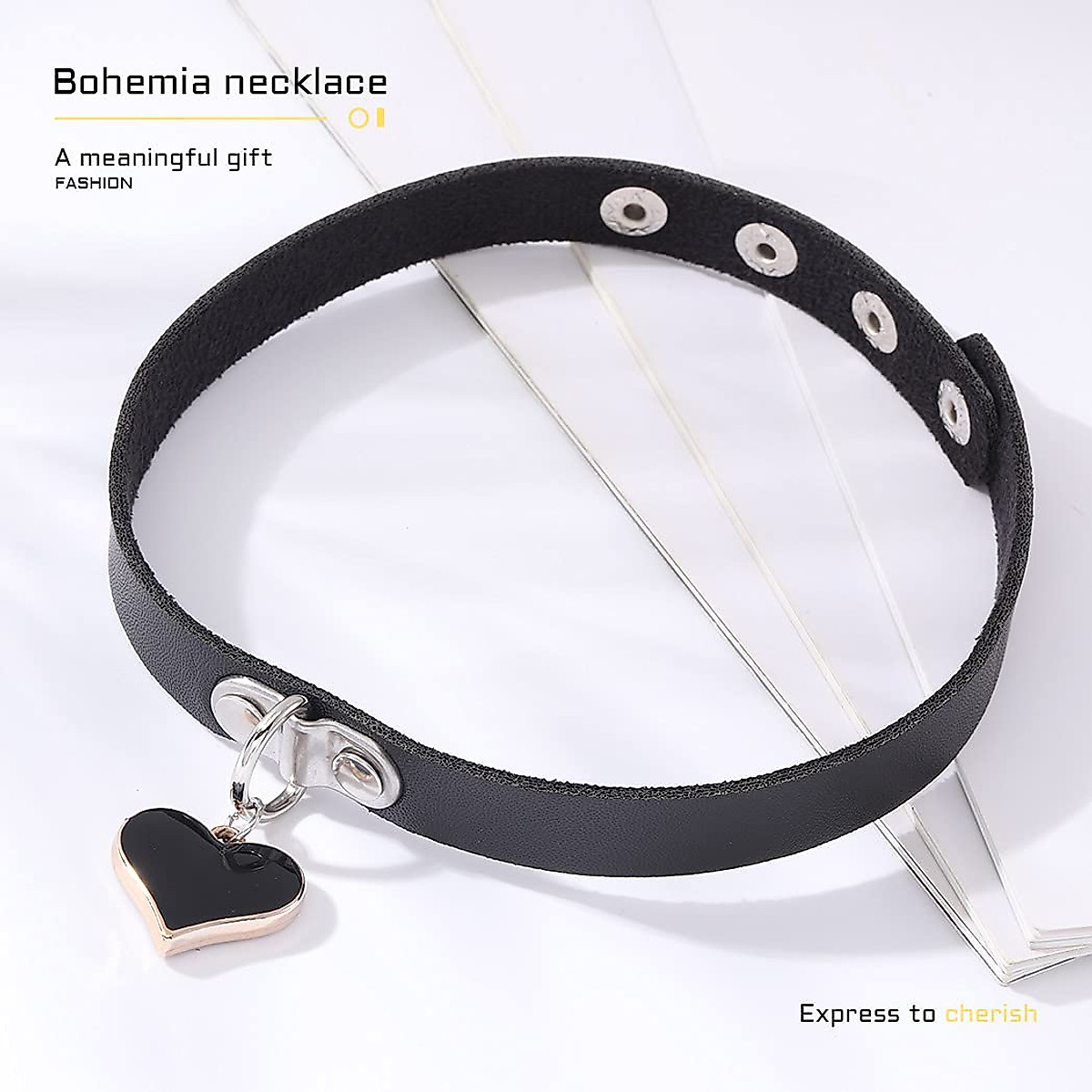 EVILD Punk Leather Choker Black PU Collar Choker Heart Circle Pendant Gothic Chokers Rock Adjustable Choker Necklace for Women (Circle)