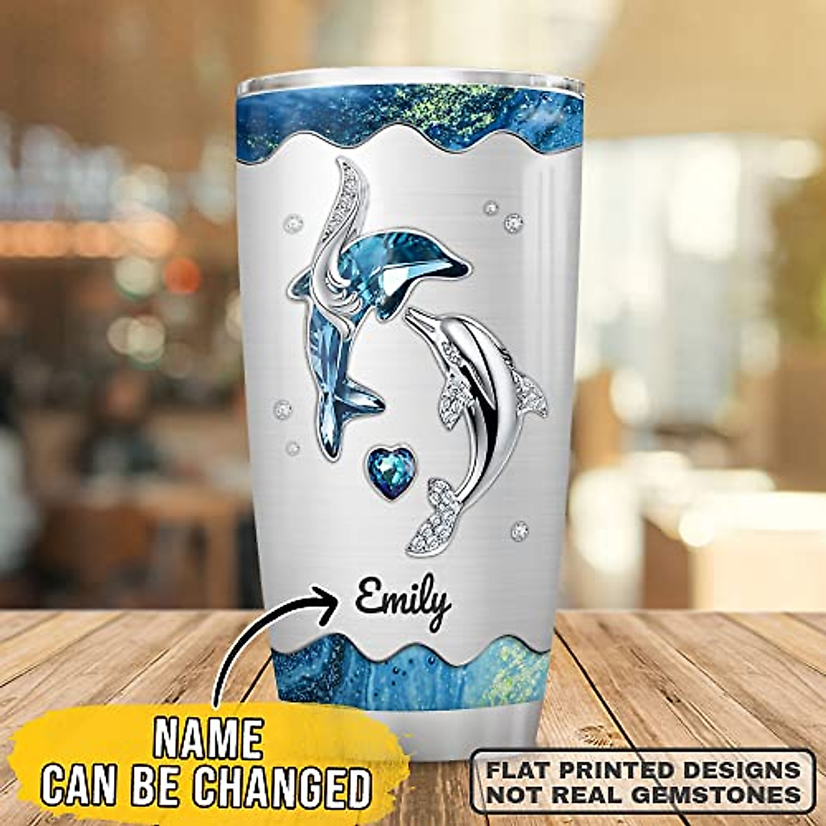 Wassmin Personalized Dolphin Tumbler Cup With Lid 20oz 30oz Custom Name Animal Stainless Steel Double Wall Vacuum Insulated Tumblers Coffee Travel Mug Birthday Christmas Customized Gifts Women Girls