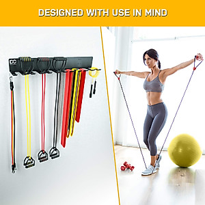 Double Circle Gym Storage Rack with 12 Hooks, Multi Purpose Gym Equipment Wall Rack Hanger for Pro Home Gym Storage for Exercise Bands, Barbell Bars, Jumprope (Hardware Included)