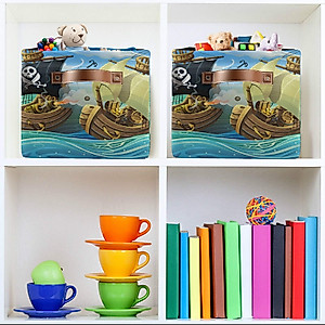 HANZHY Pirate Ship Large Fabric Storage Bins Foldable Cube Storage Bag Storage Basket with Handle for Closet Shelves Clothes Toys one size x 1