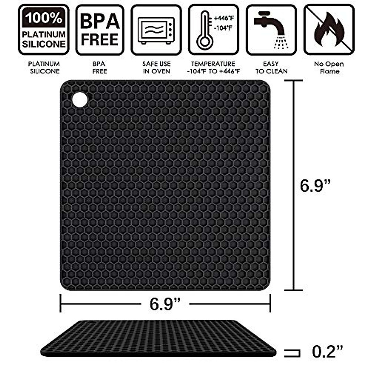 Silicone Trivet Mats Hot Mat - Hot Pads Durable Non Slip Coasters Heat Resistant Mats (Black)