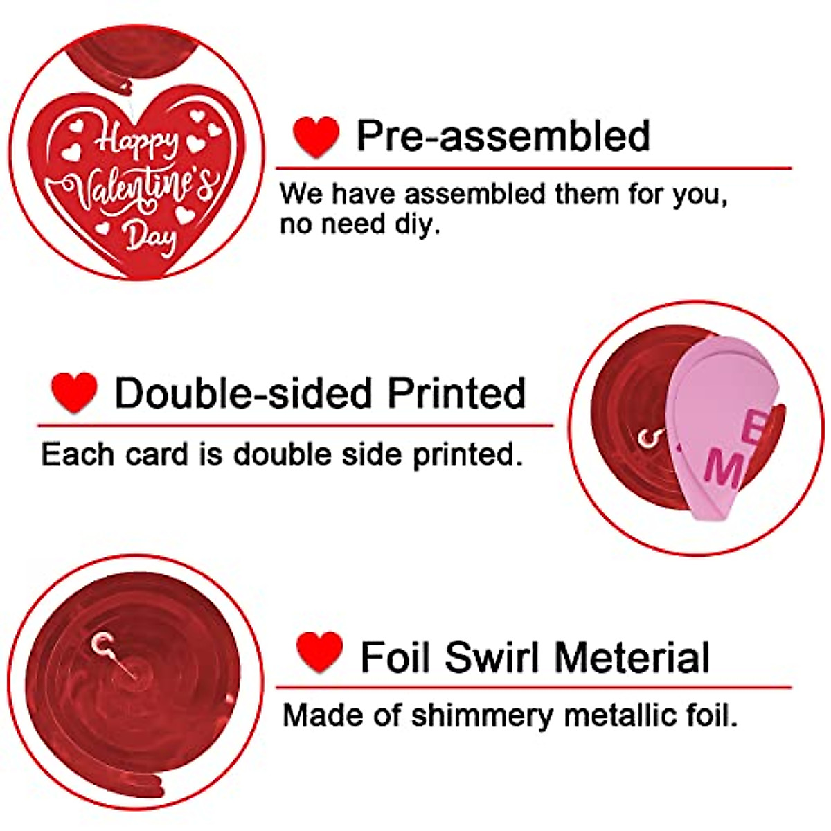 Valentine's Day Hanging Decorations - 36 PCS Valentine's Day Candy Hearts Swirl Ceiling Hanging Decoration - Conversation Hearts Decorations for Valentines Party