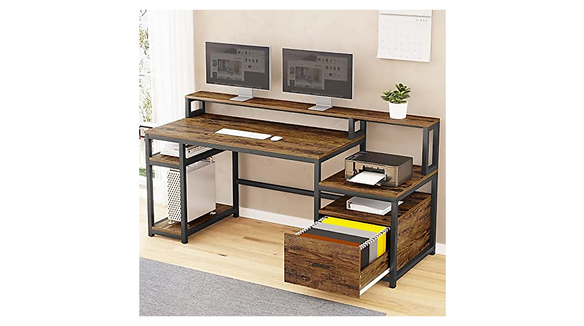 U-Shaped Gaming & Office Desk with LED & Power Outlets