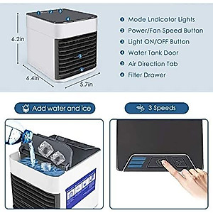 Portable Air Conditioner Fan, Spray humidification, 3 in 1 Air Cooler | Humidifier | Purifier,with 3 Speeds 7 Colors LED Light for Home Office Bedroom