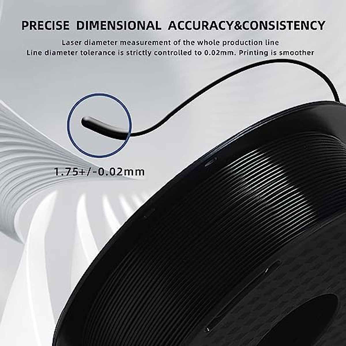 PLA Filament 1.75mm, 3D Printer Filament 1KG Spool (2.2lbs), Dimensional Accuracy +/- 0.03mm, 3D Printing Filament Fit Most FDM Printer (PLA Black 1kg)