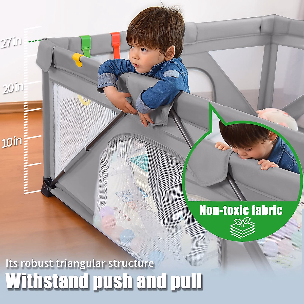 Baby Playpen Foldable, Heyo.Ja Large Play Yard, Playpen for Babies and Toddlers with Gate, Indoor & Outdoor Portable (59"×59")