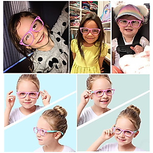 Pro Acme TPEE Rubber Flexible Kids Nerd Glasses Clear Lens Geek Fake for Costume (Age 3-10) (Pink/Green)