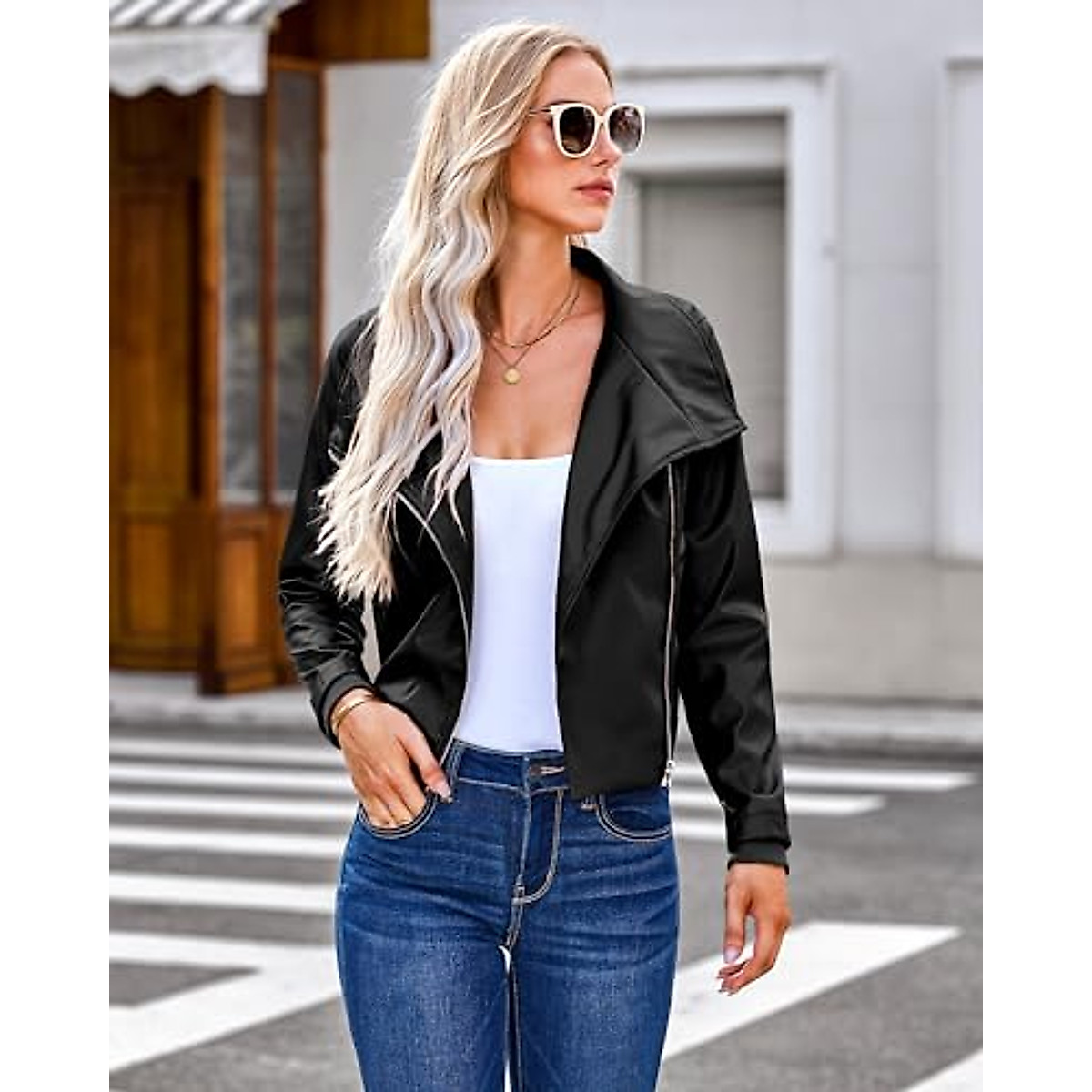 luvamia Zip Up Jacket Women's Leather Jacket Black Leathwr Jacket Women Black Pleather Jacket Women Black Jacket Women Black Jacket Women Zip Up Black Faux Leather Jacket Women Black large Size 12 14