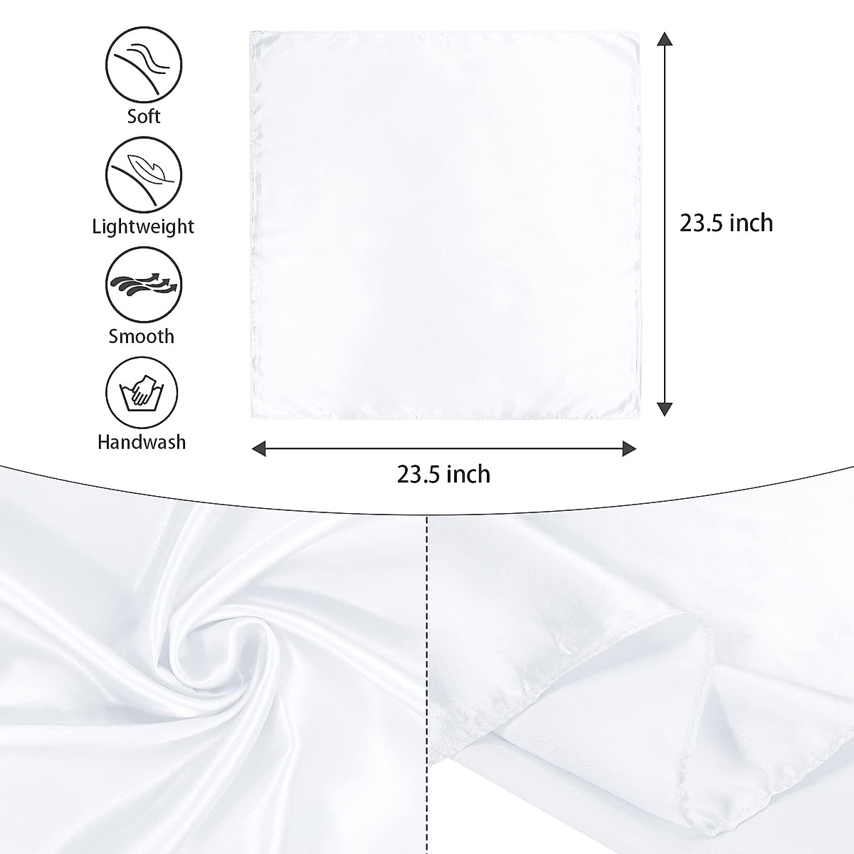 American Trends Women Silk Feeling Scarf Satin Head Scarves Vintage Square Satin Scarf Wrap Neck Scarf Lightweight Silk Like Bandana White