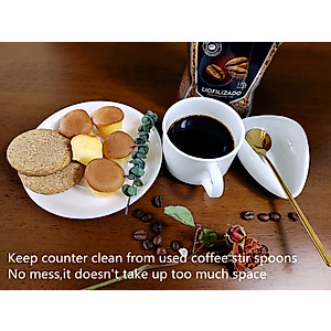 2 Pack Coffee Spoon Rest and Spoon, Ceramic Coffee Spoon Holder, small spoon rest,Teaspoon Rest, Mini Spoon Holder for Coffee Bar, Coffee Station, Coffee Bar Accessories(Ture white+Gold Spoon)