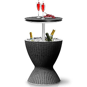 SereneLife Outdoor Cool Bar Table, 7.5 Gallon Beer and Wine Cooler, Patio Furniture & Hot Tub Side Table, Beverage Cooler, All-Weather Resistant Ice Cool Bar, Rattan Style Patio, Cocktail Bar (Black)