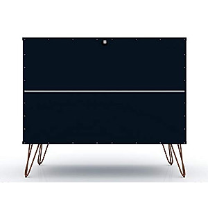 Manhattan Comfort Rockefeller Mid-Century Modern 3 Drawer Bedroom Dresser, 17.52" L x 35.24" W x 30.82", Midnight Blue
