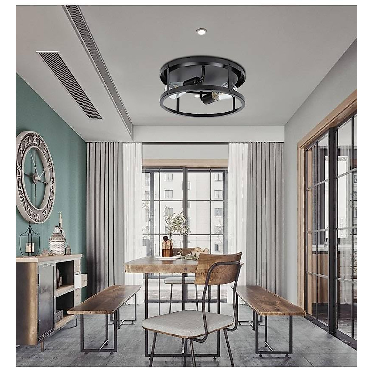 ZTGJMN 2 Light Fixtures Ceiling Mount, 13 Inch Matte Black Industrial Flush Mount Ceiling Light for Farmhouse, Light Fixtures Ceiling for Kitchen Entryway Bedroom Hallway,E26 Base