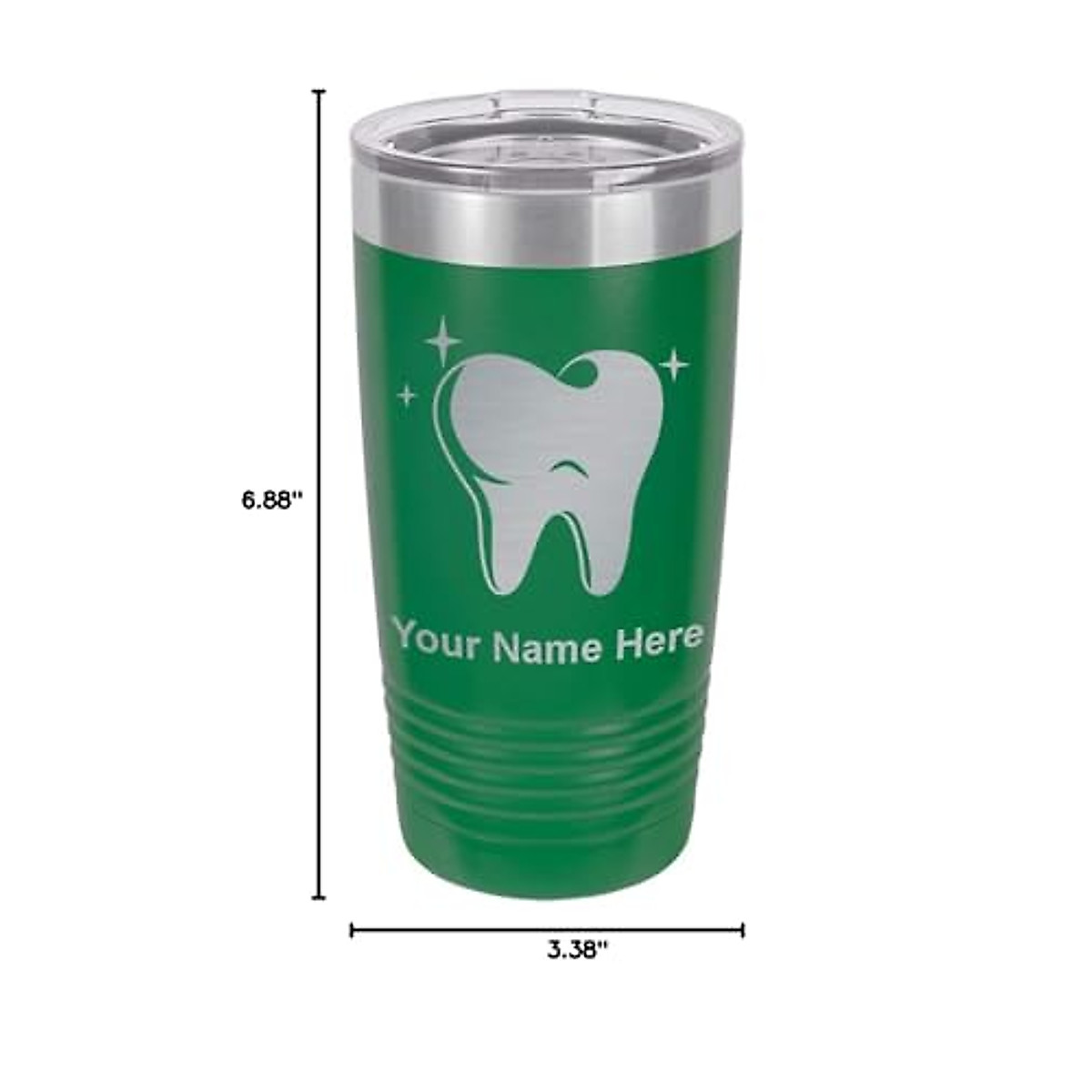 LaserGram 20oz Vacuum Insulated Tumbler Mug, Tooth, Personalized Engraving Included (Green)