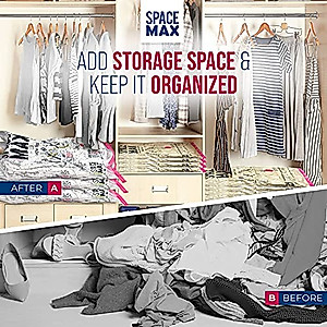 Jumbo 6 Pack | SPACE MAX Premium Space Saver Vacuum Storage Bags - Save 80% More Storage Space - Reusable, Double Zip Seal & Leak Valve, Includes Travel Hand Pump