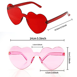 AFNWQI Heart Sunglasses, Heart Shaped Sunglasses, 3-Pack, Transparent Rimless Sunglasses, Colored Sunglasses, Heart Glasses, Heart Sunglasses for Women, Party Glasses (Red+Hot Pink+Pink)