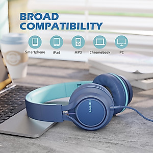AILIHEN C8 Headphones Wired, On-Ear Headphones with Microphone and Volume Control, Corded 3.5mm Headset for Boys Girl School Smartphones Chromebook Laptop Computer Tablets Airplane Travel (Indigo)
