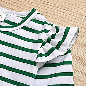 Baby Girl St.Patrick's Day Skirt Set Toddler Girls Ruffle Sleeve Shirts Clover Suspender Dress Outfits (Green-A, 18-24 Months)