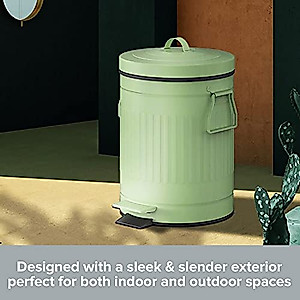 Retro Trash Can with Lid - 5L/1.3 Gal Step Trash Can w/ Soft Closing Lid - Round Garbage Can w/ Handles - Touchless Trash Can w/ Removable Garbage Guard Bucket - Outdoor Garbage Bin - Small Trash Can, Green