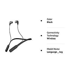 Skullcandy Ink'd+ Bluetooth Wireless Earbuds with Microphone, Noise Isolating Supreme Sound, 8-Hour Rechargeable Battery, Lightweight with Flexible Collar, Non-Retail Packaging - Black