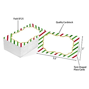 Table Place Card, Christmas Themed Tent Style Cards, Pack of 25 Half-Fold Reception Place Card, Perfect for Christmas Party, Wedding, Bridal & Baby Shower, Birthday, Banquet and Special Events B02