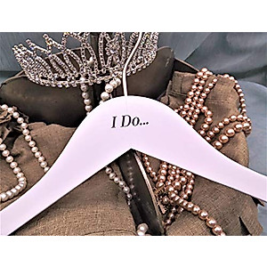 NAHANCO IDO20117 Bridal Hanger Set, White Wooden Hangers Imprinted with I Do and I Do Too, 17” (2 Piece Set)