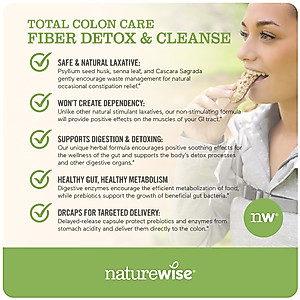 NatureWise Total Colon Care Fiber Cleanse with Herbal Laxatives, Prebiotics, & Digestive Enzymes for Healthy Elimination, Safe Digestion & Weight, Detox, & Gut Health [1 Month Supply - 60 Count]