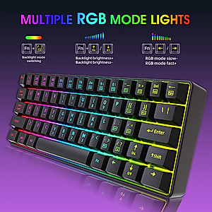 Snpurdiri 60% Gaming Keyboard,RGB Compact Small Wired Office Membrane Keyboard for Windows Laptop PC Mac - Black