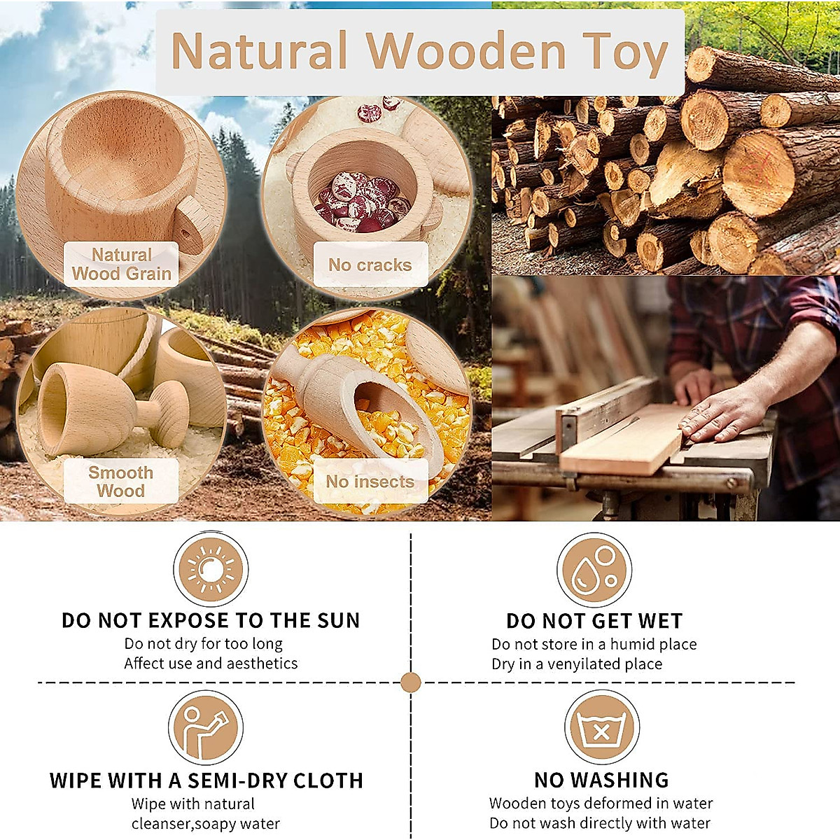 MONT PLEASANT Montessori Toys Sensory Bin Toys for 1 Year Old Toddlers, 11pcs Wooden Waldorf Toys Wooden Scoops and Tongs for Transfer Work and Fine Motor Skills Development