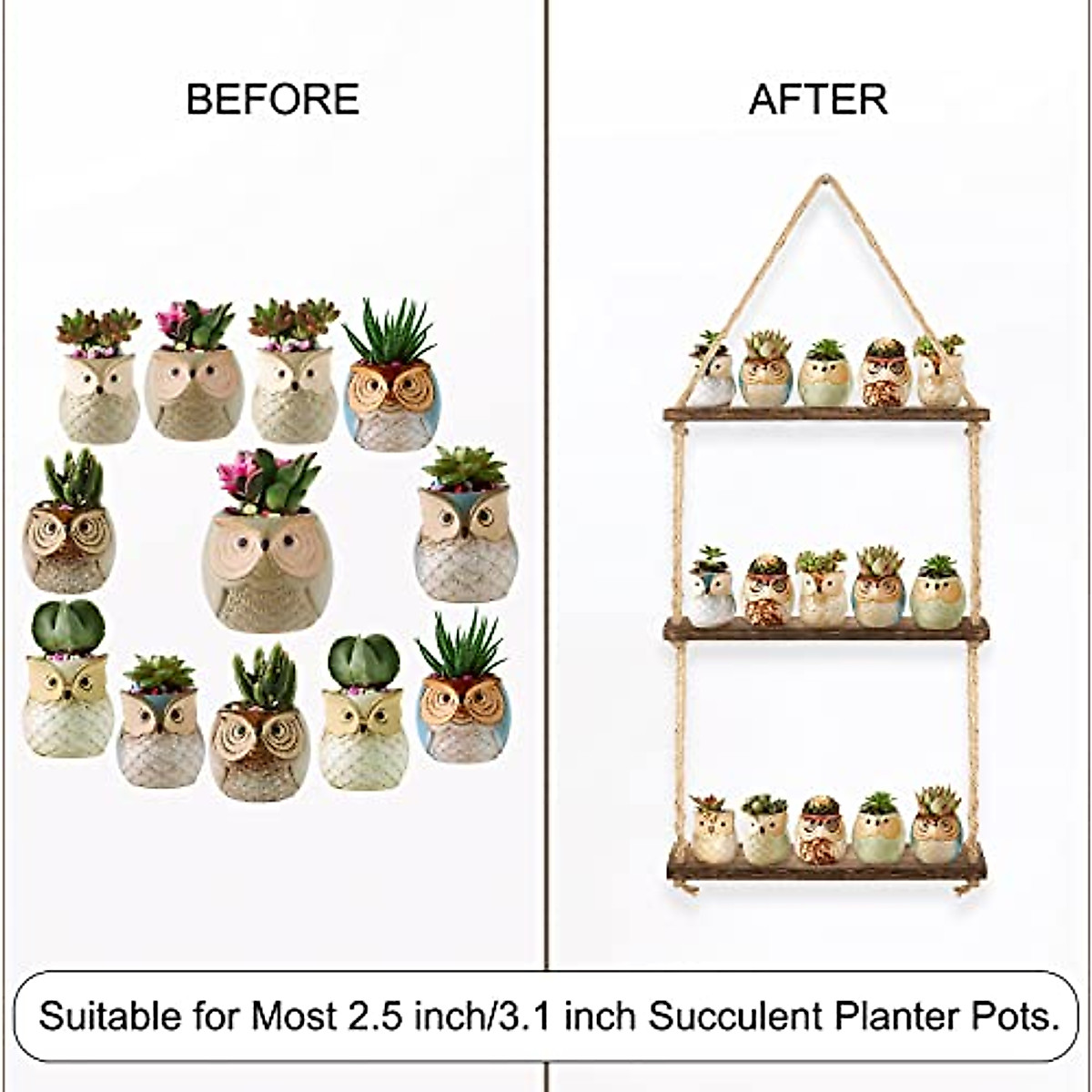 Mukkum Window Plant Hanging Shelves 3 Tier Window Wall Hanging Shelf for Plant Photo Frames Decorations Display Decor for Window Kitchen Bathroom Bedroom(Rustic Brown)