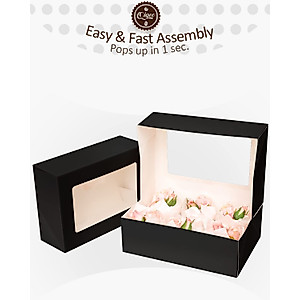 qiqee Black 6 Cupcake Boxes with Window Auto-pop up 30 Packs Cupcake Box 9"x6.1"x3.3" Bakery Boxes For Cupcakes Carrier, Cupcake Containers