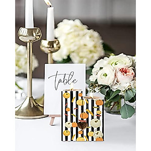 Black Pumpkins Stripes Candle Holder with Tea Light,Vintage Wood Tealight Candle Stick Holder Pillar Centerpiece,Heart-Shaped Wooden Candle Holders Set Fall Thanksgiving Sunflower Rustic Autumn Leaves