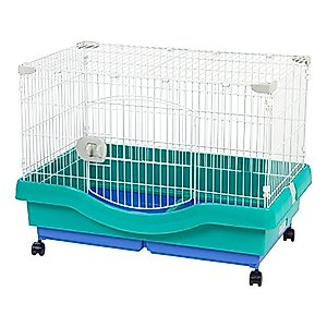 IRIS USA Large Portable Wire Rabbit Cage with Top Access and Two Tray Division, Easy Access Secure Lock and Easy to Clean Movable House for Small Sized Animals Rabbit Guinea Pigs Rat Hamster, Green