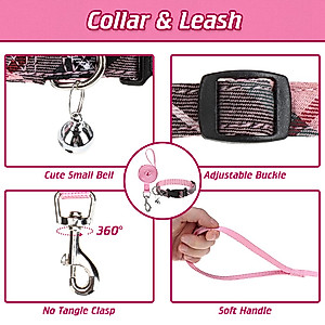 EXPAWLORER Classic Plaid Puppy Harness - Small Dog Harness and Leash Set - Dog Collar and Leash Set with AirTag Holder, Soft Padded Step in Dog Vest Harness No Pull Reflective for Outdoor, Pink S