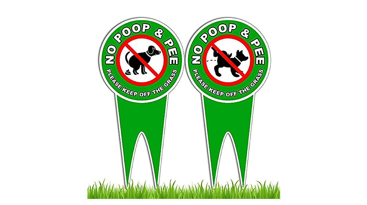 2 PC No Dog Poop Signs for Yard - 12x6 Double Sided Dibond No Pooping ...
