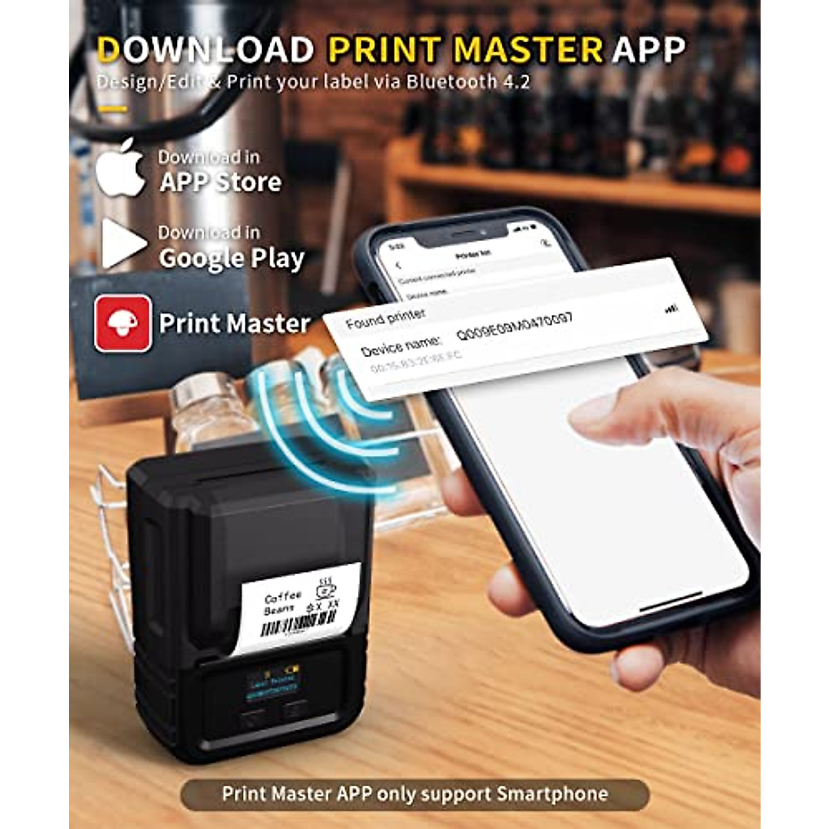 Petural M120 Label Maker-Barcode Label Printer, 3 Rolls Labels Set Bluetooth Label Maker, Thermal Portable Mini Label Maker Machine for Barcode,Qr Code,Small Business,Home Labeling,Address etc,Black