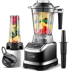 AMZCHEF Professional Blenders for Kitchen, 1800 W Smoothie Blender with 2 Blend Way, 4 Functions and 3 Speeds, 63 oz Blender for Smoothies, Frozen Drinks, Ice Cream, Soup, 20 oz Blender Bottle, Black