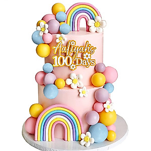 35 PCS Groovy Cake Toppers Boho Cake Topper Hippie Party Decorations with Flower Rainbow Balls for Girl Birthday Party Boho Groovy Party Supplies (Style 2)