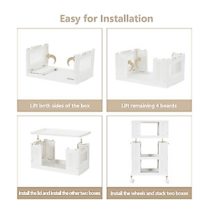 Bagnizer 3 Tiers Narrow Plastic Storage Bins with Lids and Wheels, No Door 49QT Stackable Collapsible Storage Organizers Box Containers for Bedroom, Dorm Room, Off White, 16 x 8 x 24”