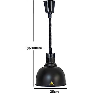 LINKANRUO Food Heat Lamp for Restaurant Hanging Heat Lamp Food Warmer Pendant with 250W Lamp, 60-180cm Length Buffet Food Heat Lamp Commercial Food Warmer Buffet Lamps(Black)