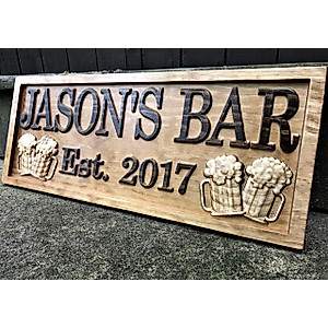 Personalized Bar Sign Custom Carved Wood Sign Personalized Wood Sign Groomsmen Gift Cabin Sign Man Cave Sign Pub Rustic Home Decor Housewarming Gift Wine Cellar Beer Basement Bar Decor